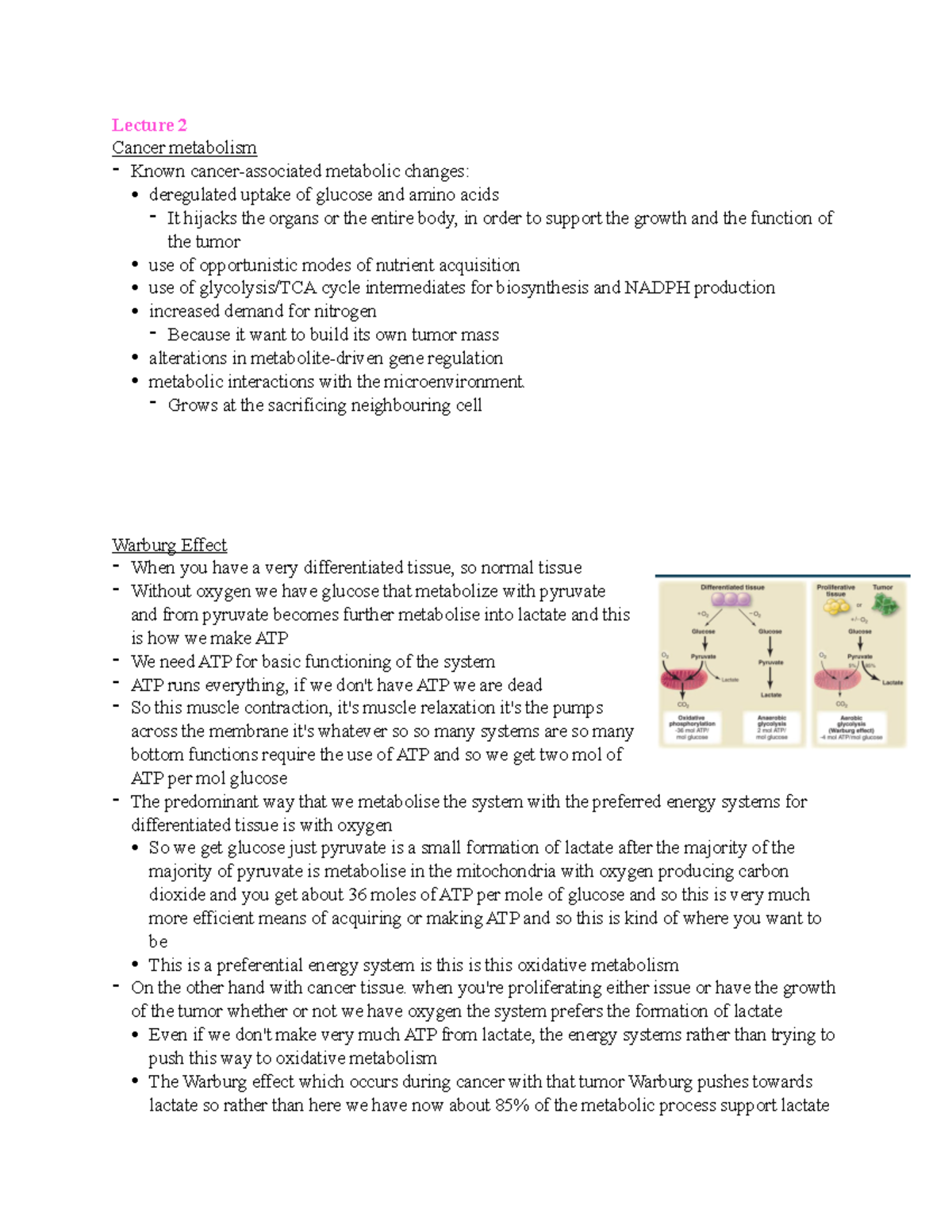 L2 - Professor Scheede - Lecture 2 Cancer metabolism - Known cancer-associated metabolic changes ...