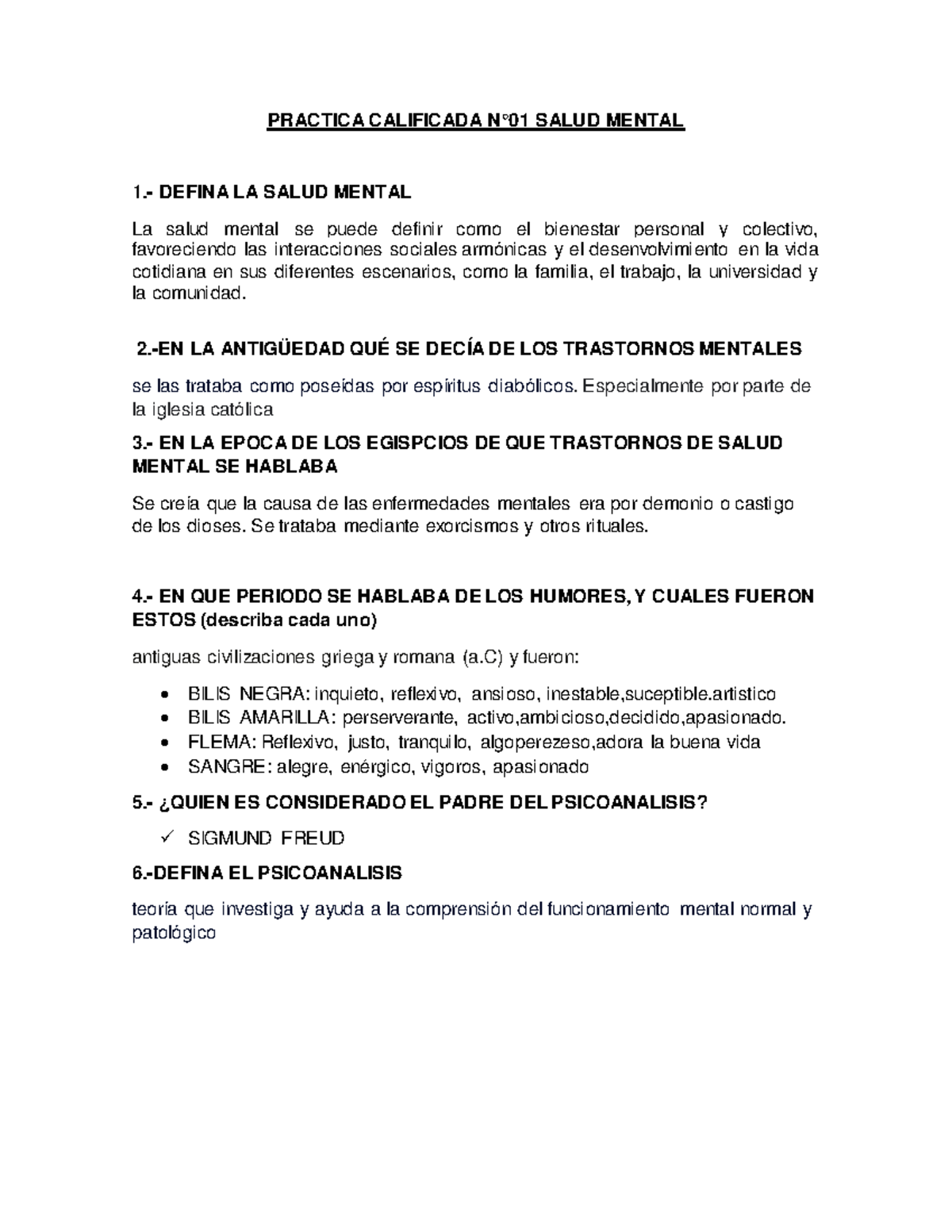 Practica Salud Mental - PRACTICA CALIFICADA N°01 SALUD MENTAL 1 ...