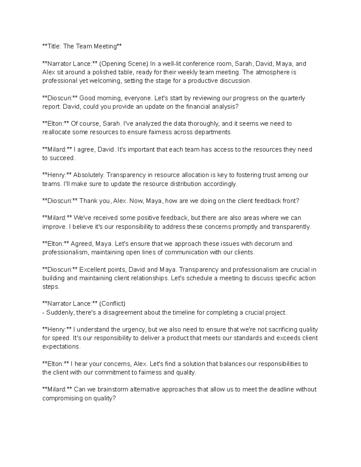 Untitled document - fact - Title: The Team Meeting Narrator Lance ...