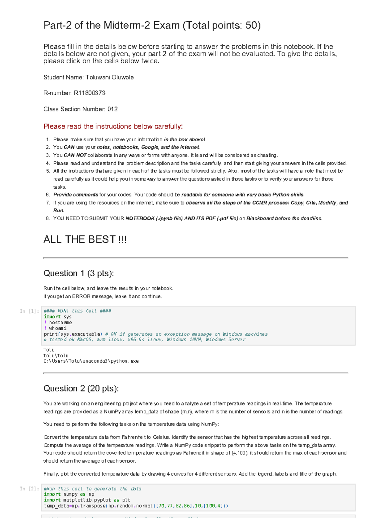 Exam2Part2-afternoon - Part-2 of the Midterm-2 Exam (Total points: 50) Please fill in the ...