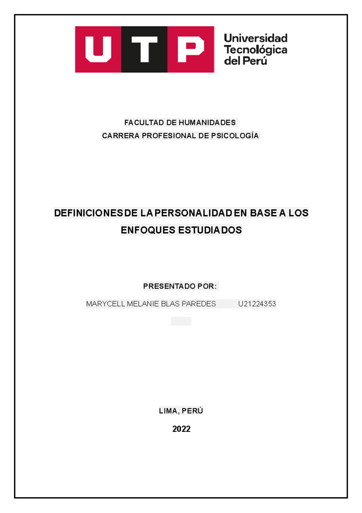 Tarea Académica 1 - Definiciones de la personalidad en base a los ...