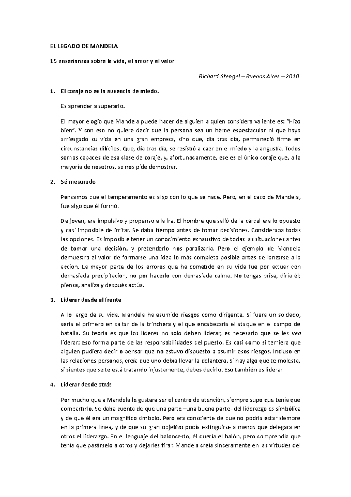 EL Legado DE Mandela - resumen - EL LEGADO DE MANDELA 15 enseñanzas sobre la vida, el amor y el ...