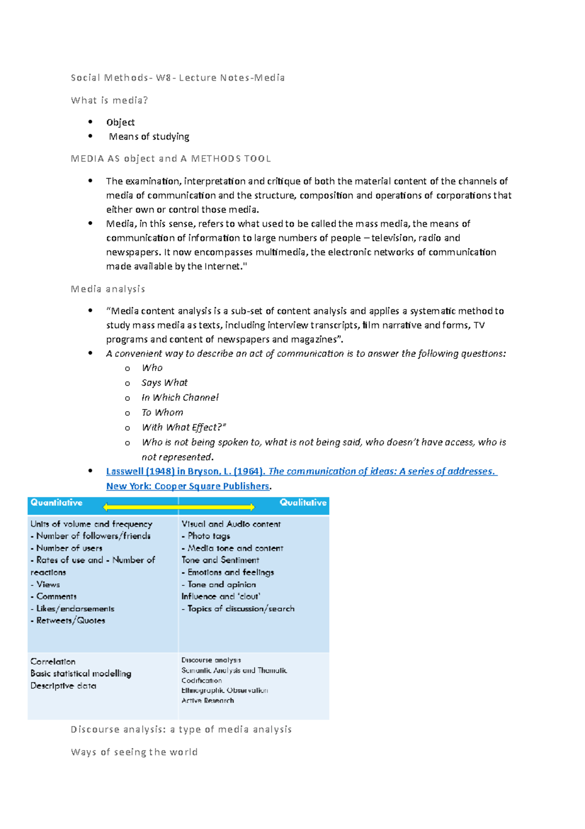 Social research Methods-week 8 lecture notes-media - Soc ial Methods ...