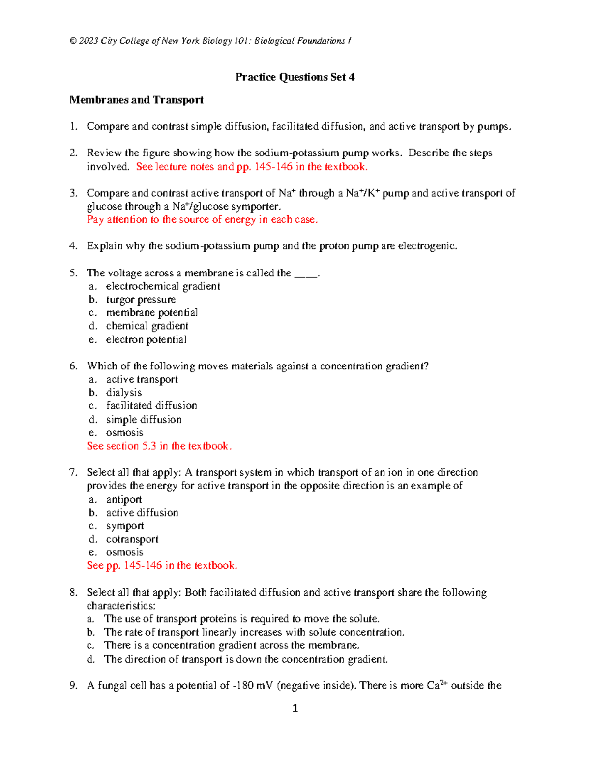 Practice Questions Set 4 - © 2023 City College of New York Biology 101 ...