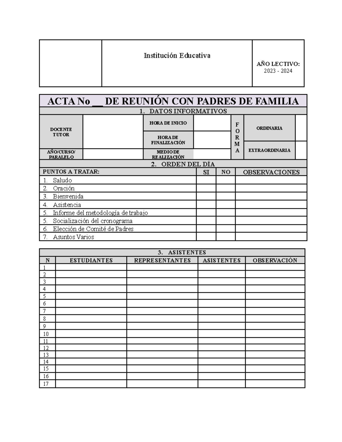 Acta de Reunión con Padres de Familia - Pedagogia - UCE - Studocu