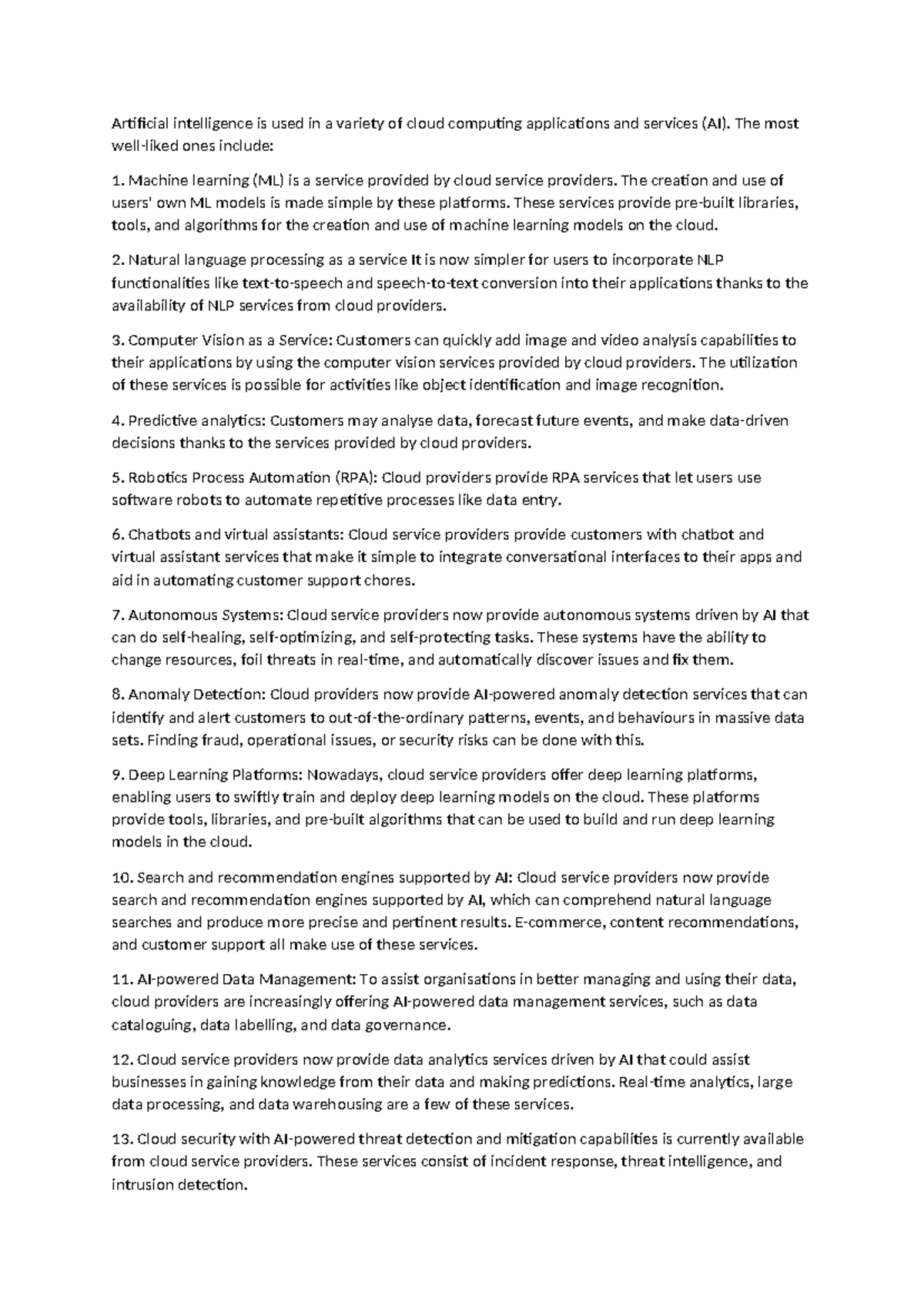 Research paper - Artificial intelligence is used in a variety of cloud ...