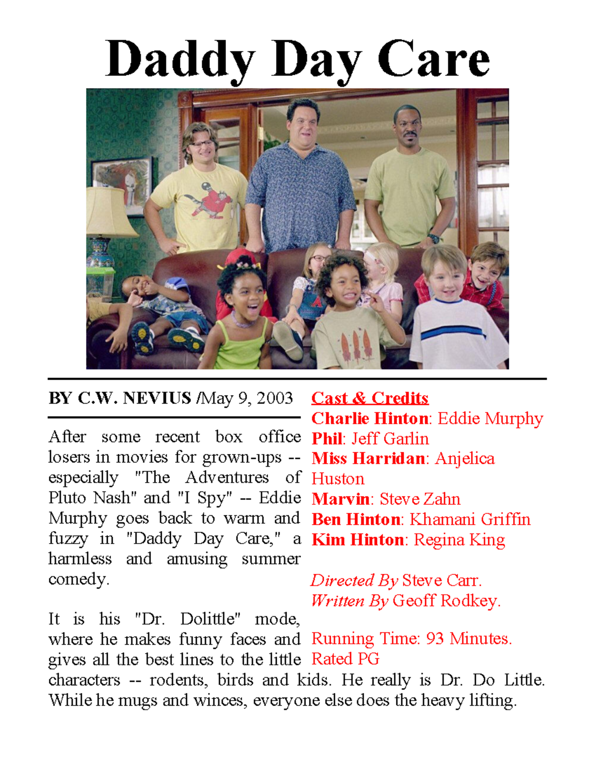 Daddy Day Care Agfgfgafdgafdg Cast Credits Charlie Hinton Eddie