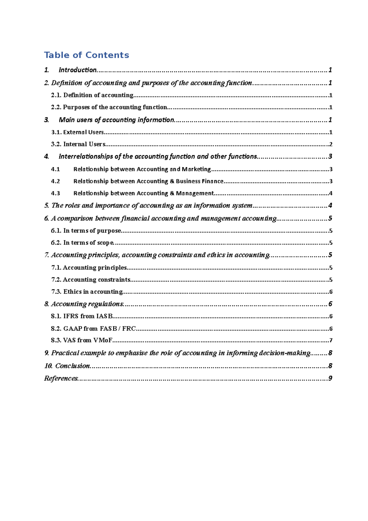 Table of contents for asm1 - Table of Contents - Studocu