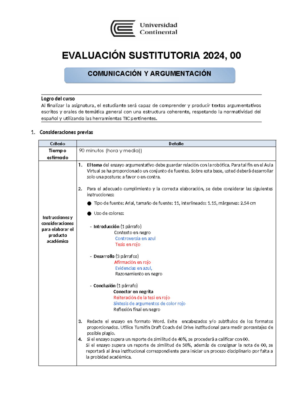 1. Consigna Ev Susti No competencia - EVALUACIÓN SUSTITUTORIA 2024, 00 Logro del curso Al ...