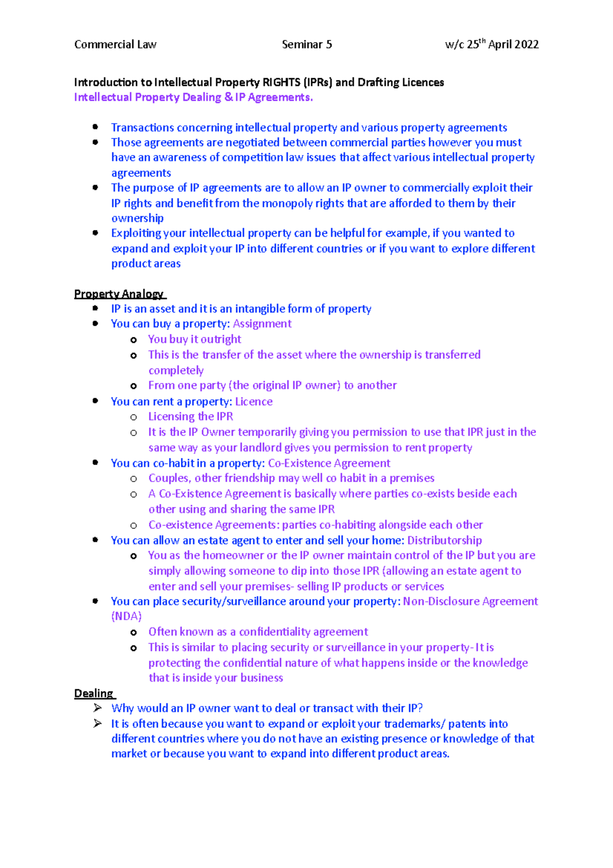 Commerical Law 5 - Lecture notes - Introduction to Intellectual ...