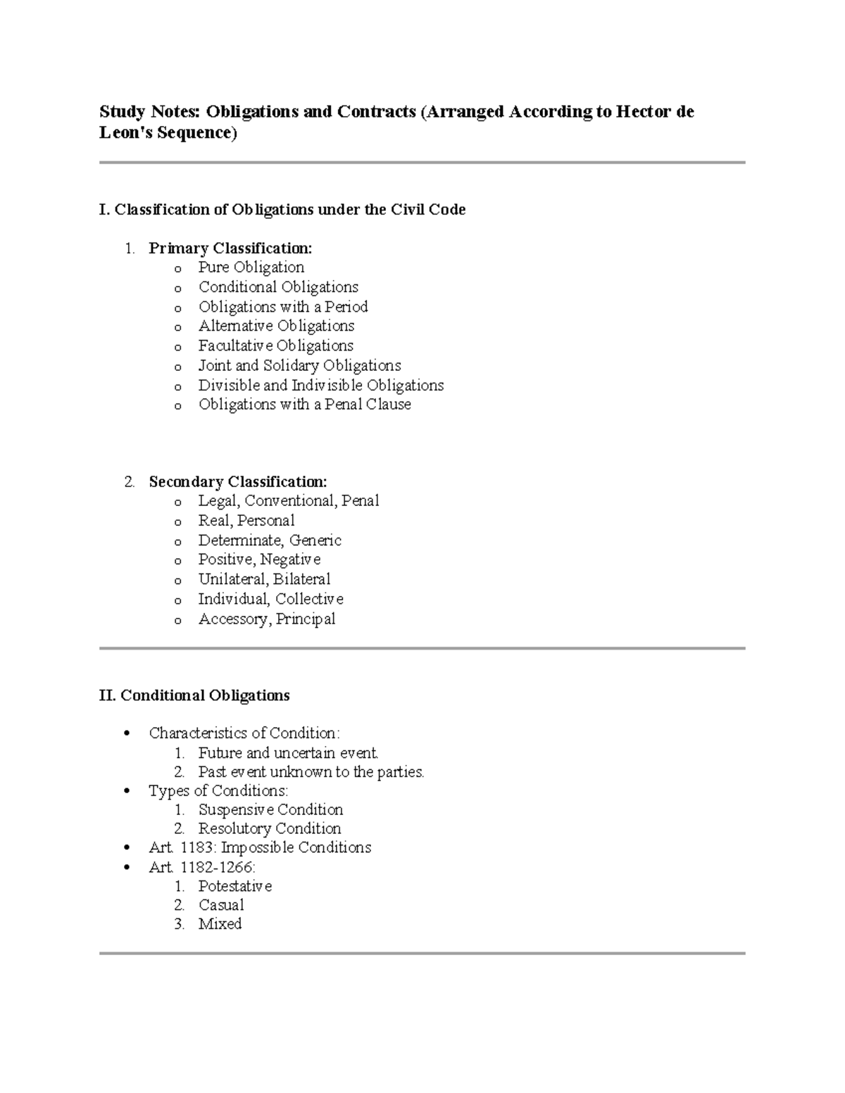Study Notes - Oblicon - Study Notes: Obligations and Contracts ...