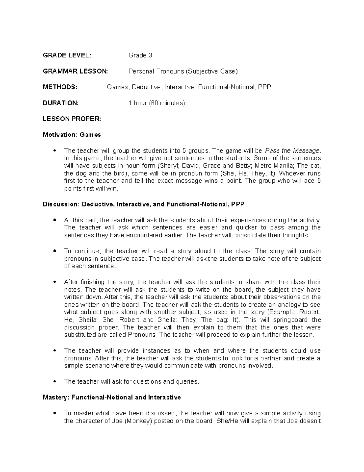 Lesson PLAN Outline- Orpia and Teodoro - GRADE LEVEL: Grade 3 GRAMMAR ...