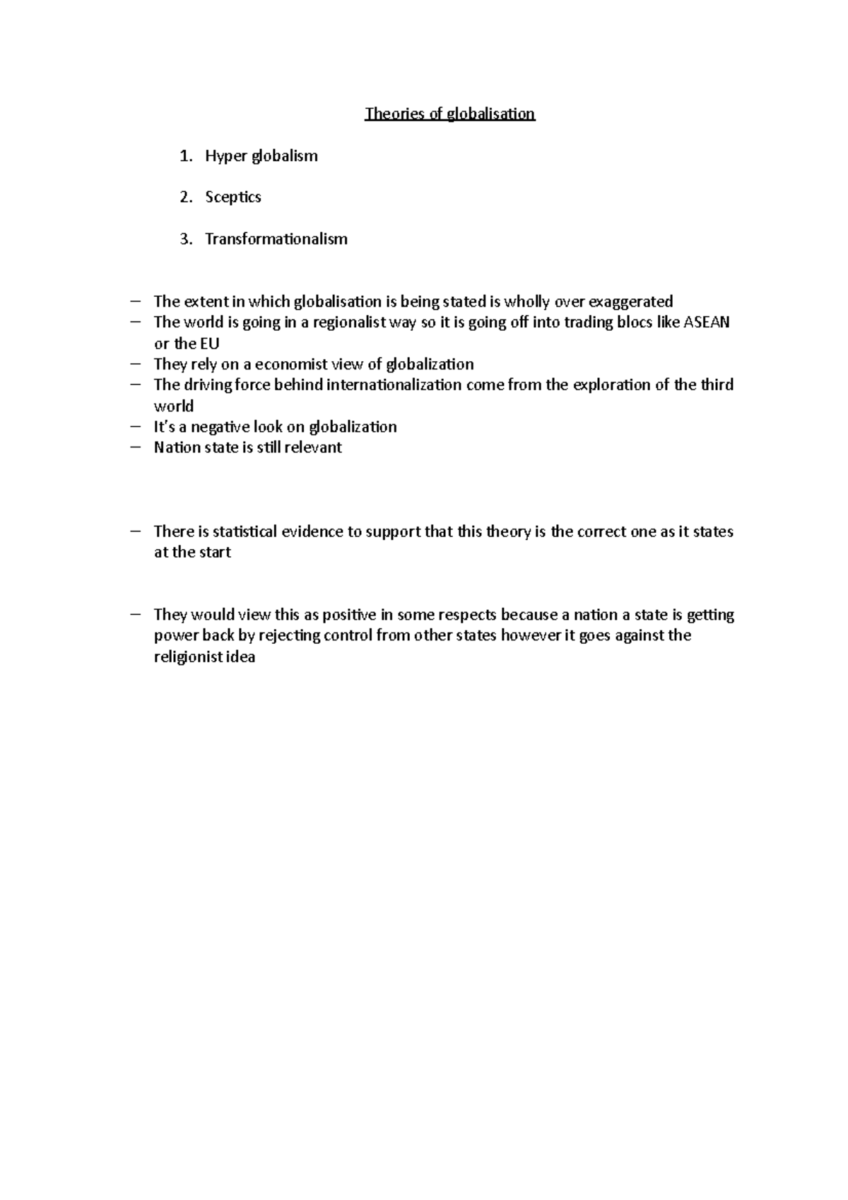 Theories of globalisation - Theories of globalisation Hyper globalism ...