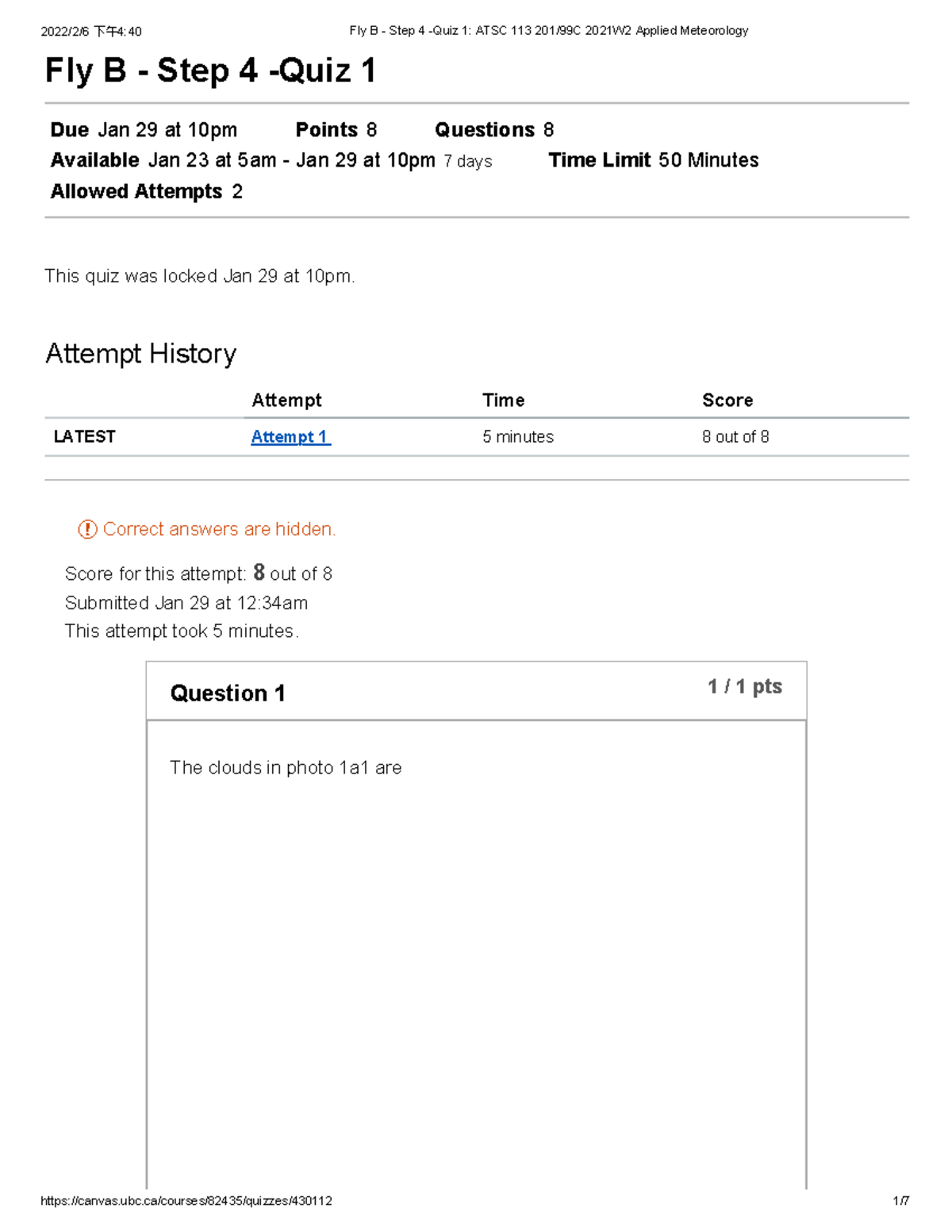 Fly B - Step 4 -Quiz 1 ATSC 113 - Fly B - Step 4 -Quiz 1 Due Jan 29 at ...