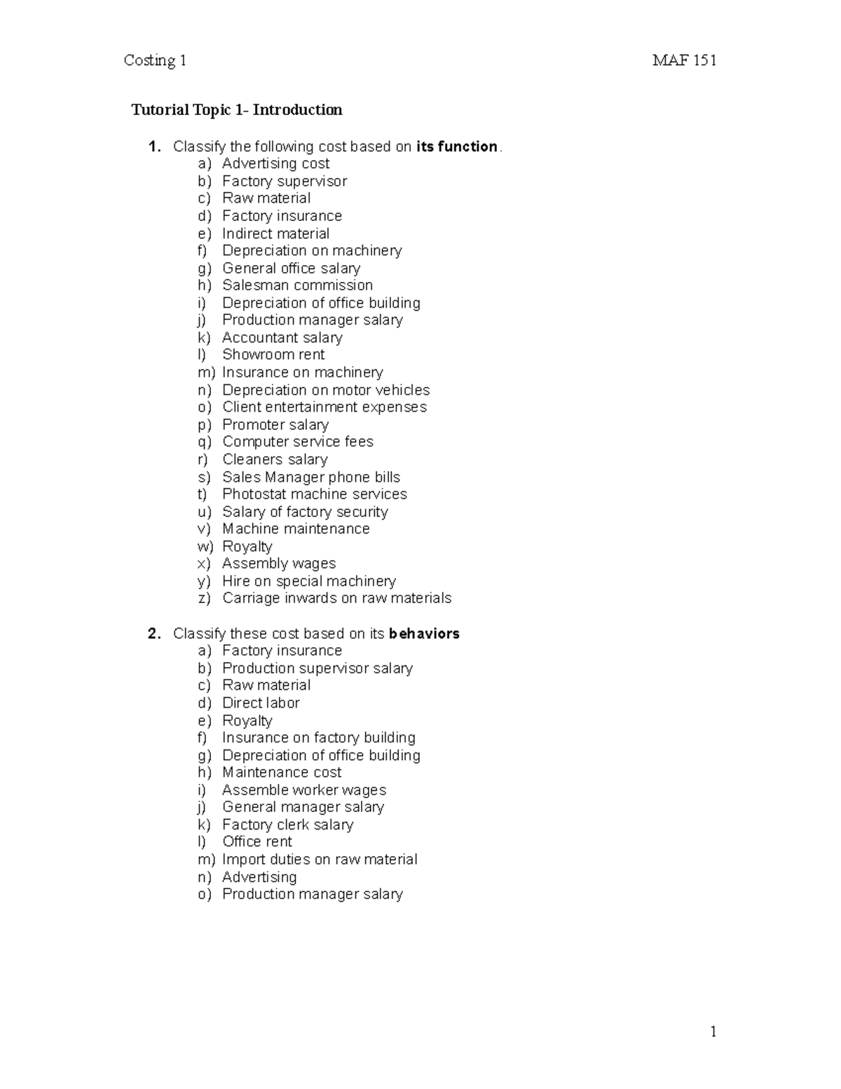Tutorial introduction, maf151 - Tutorial Topic 1- Introduction 1 ...
