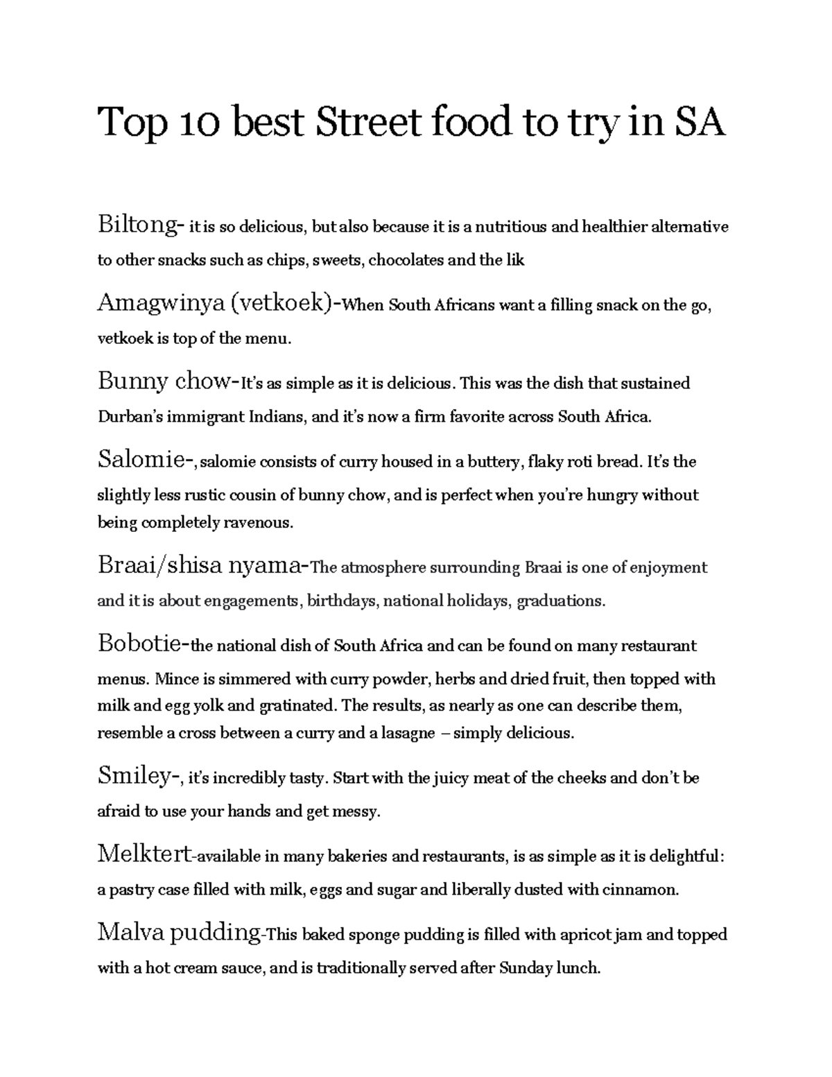The top street foods of SA - Top 10 best Street food to try in SA ...