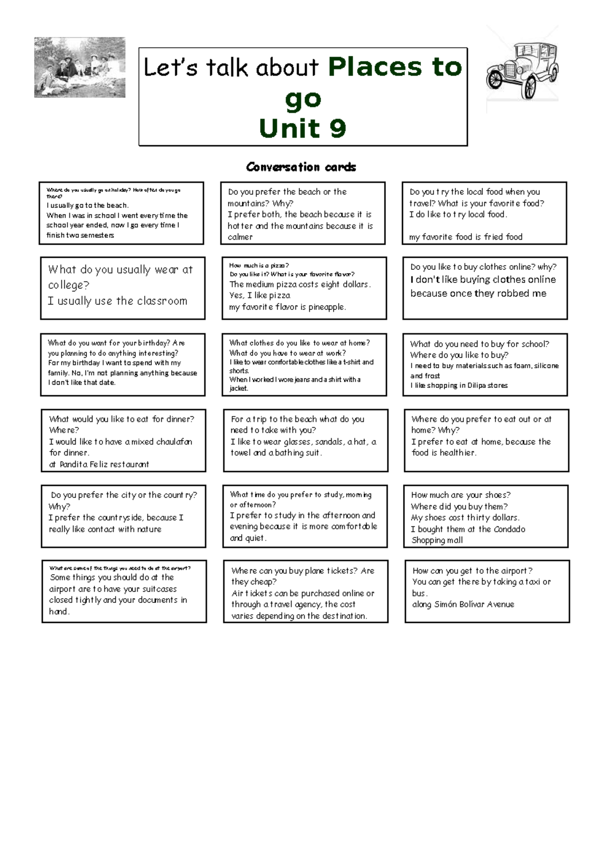 Unit 9 - Temas - Let’s talk about Places to go Unit 9 Conversation ...