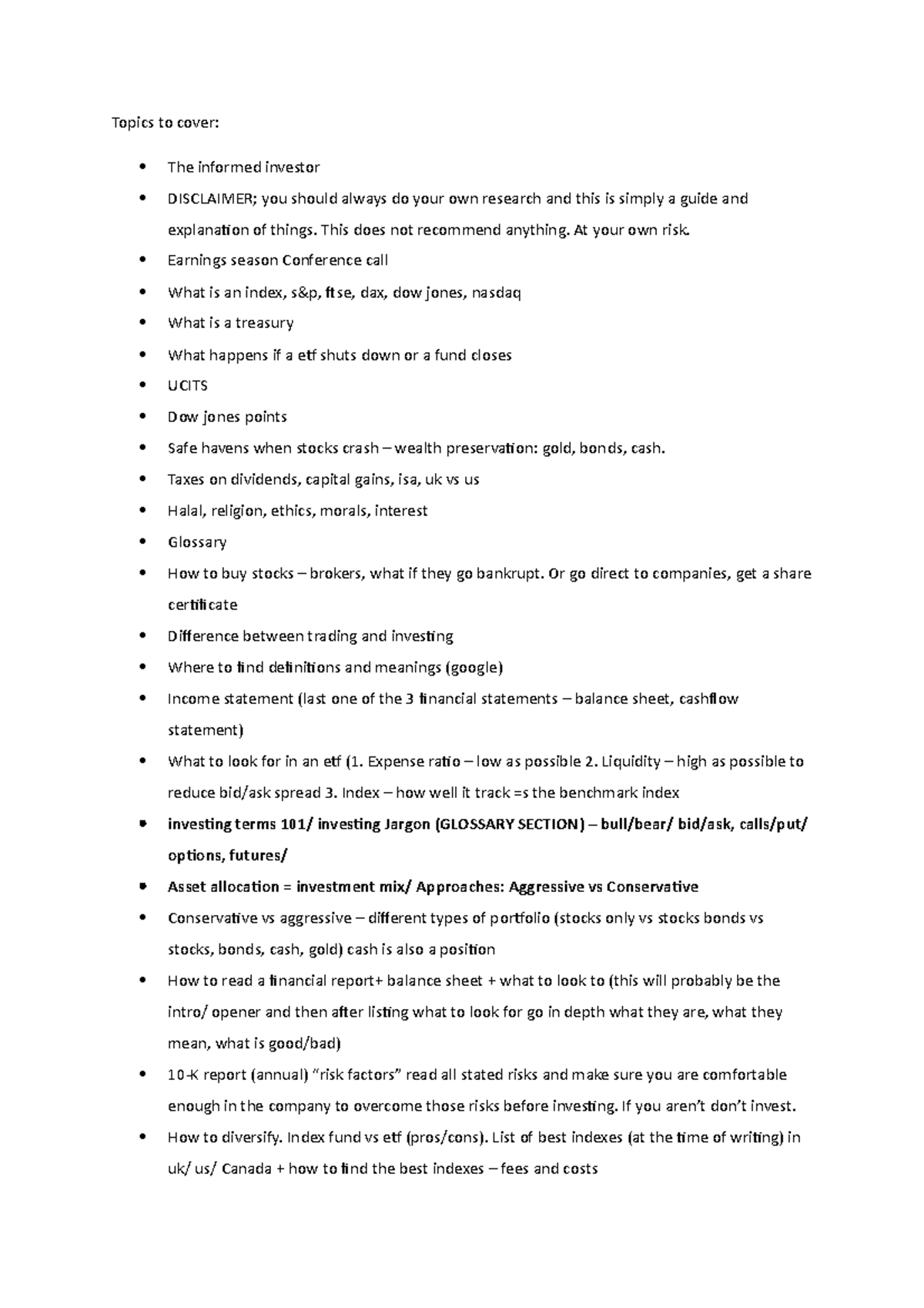 Stock market explained - Topics to cover: The informed investor ...