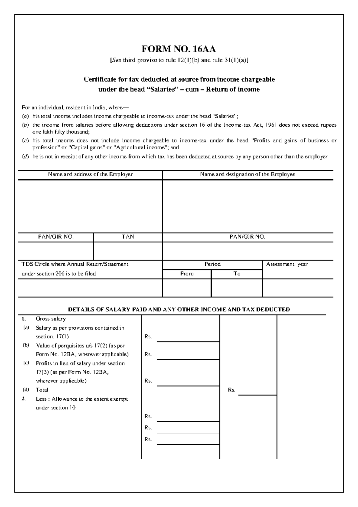 62Form16AA - It's is must usable - FORM NO. 16AA [See third proviso to ...