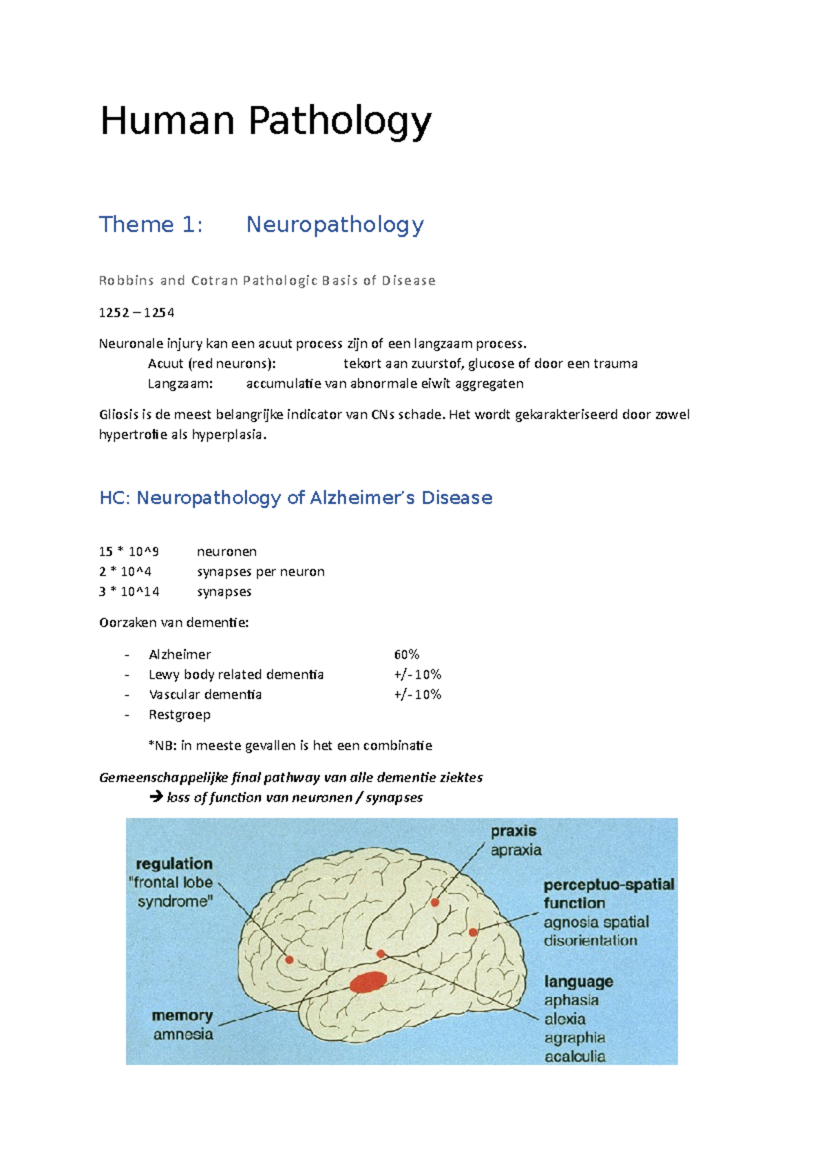 Human Pathology - samenvatting colleges - Human Pathology Theme 1 ...