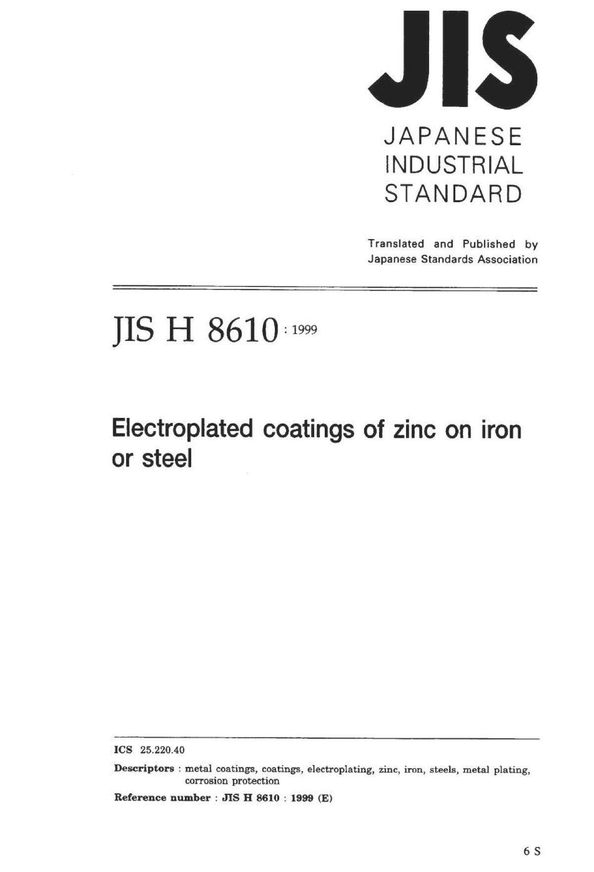 electroplated coatings of zinc on iron or steel - 220 Descriptors ...