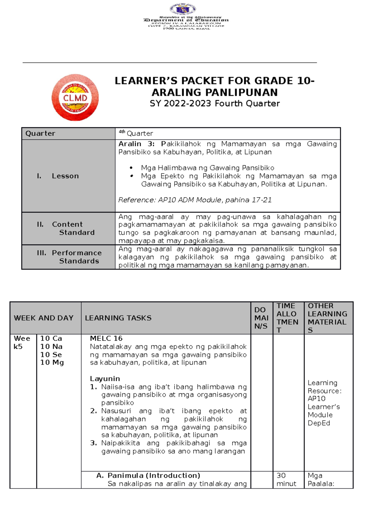 AP10 Learners Packet Quarter 4 Week 5 6 - - Studocu