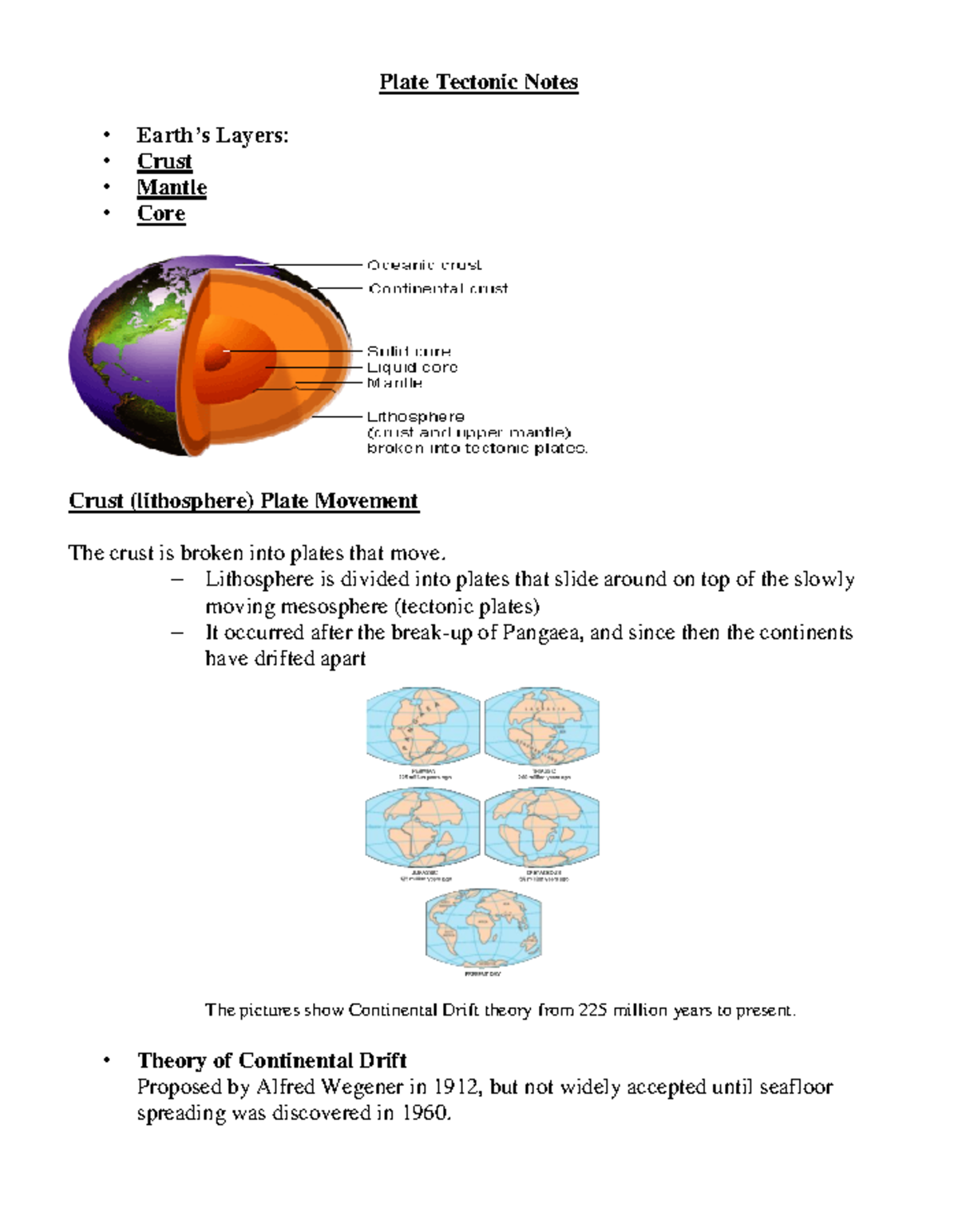 Plate tectonics notes 2016 - Plate Tectonic Notes Earth’s Layers: Crust ...