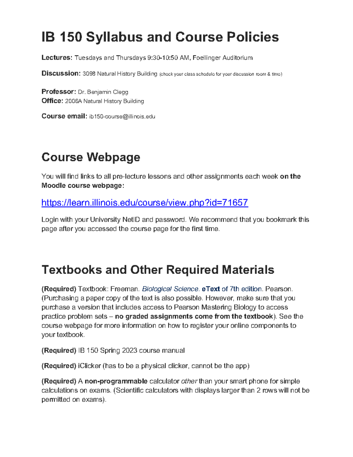IB 150 SP23 syllabus - IB 150 Syllabus and Course Policies Lectures ...