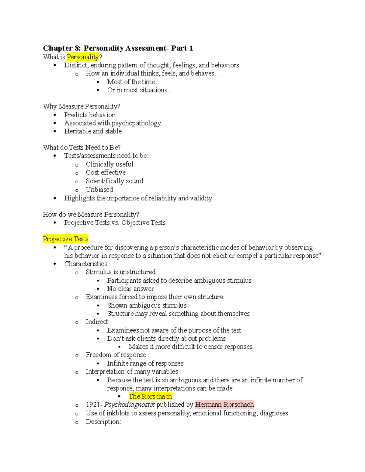 CLP3305- Personality Assessment- Part 1 - Chapter 8: Personality ...