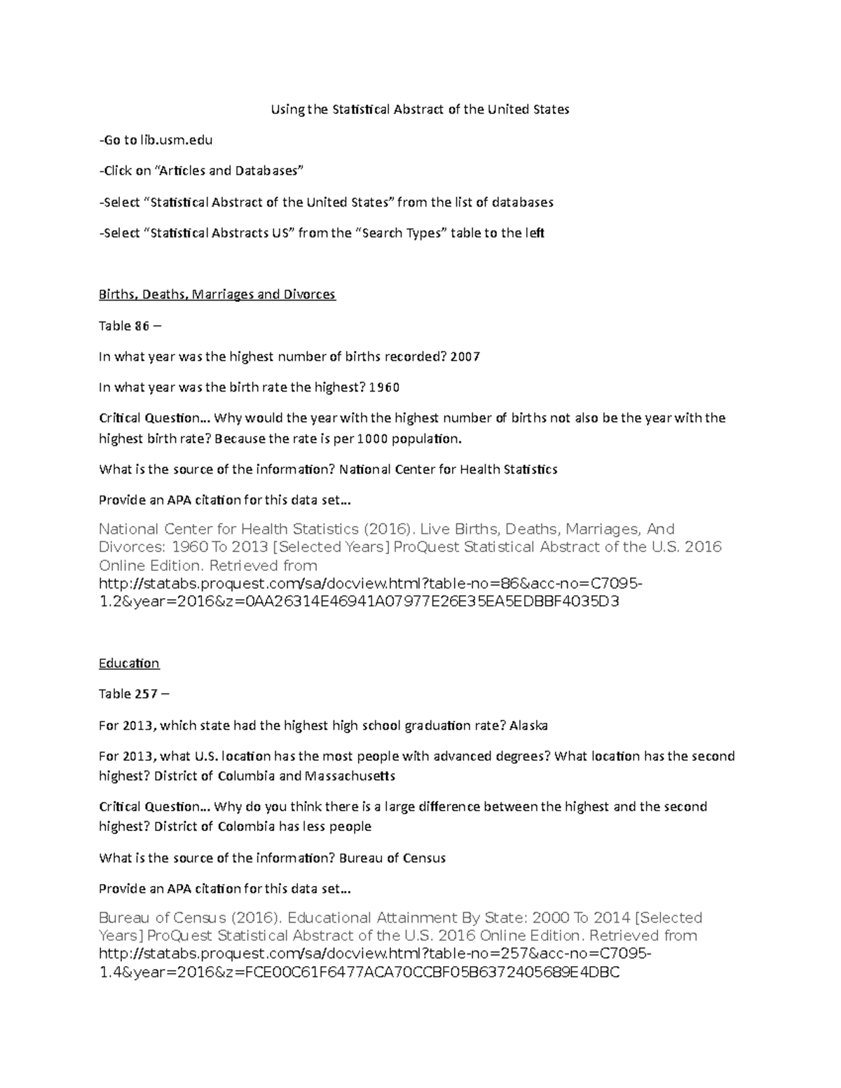 LIS 201 - Activity - Statistical Abstract - Using the Statistical ...