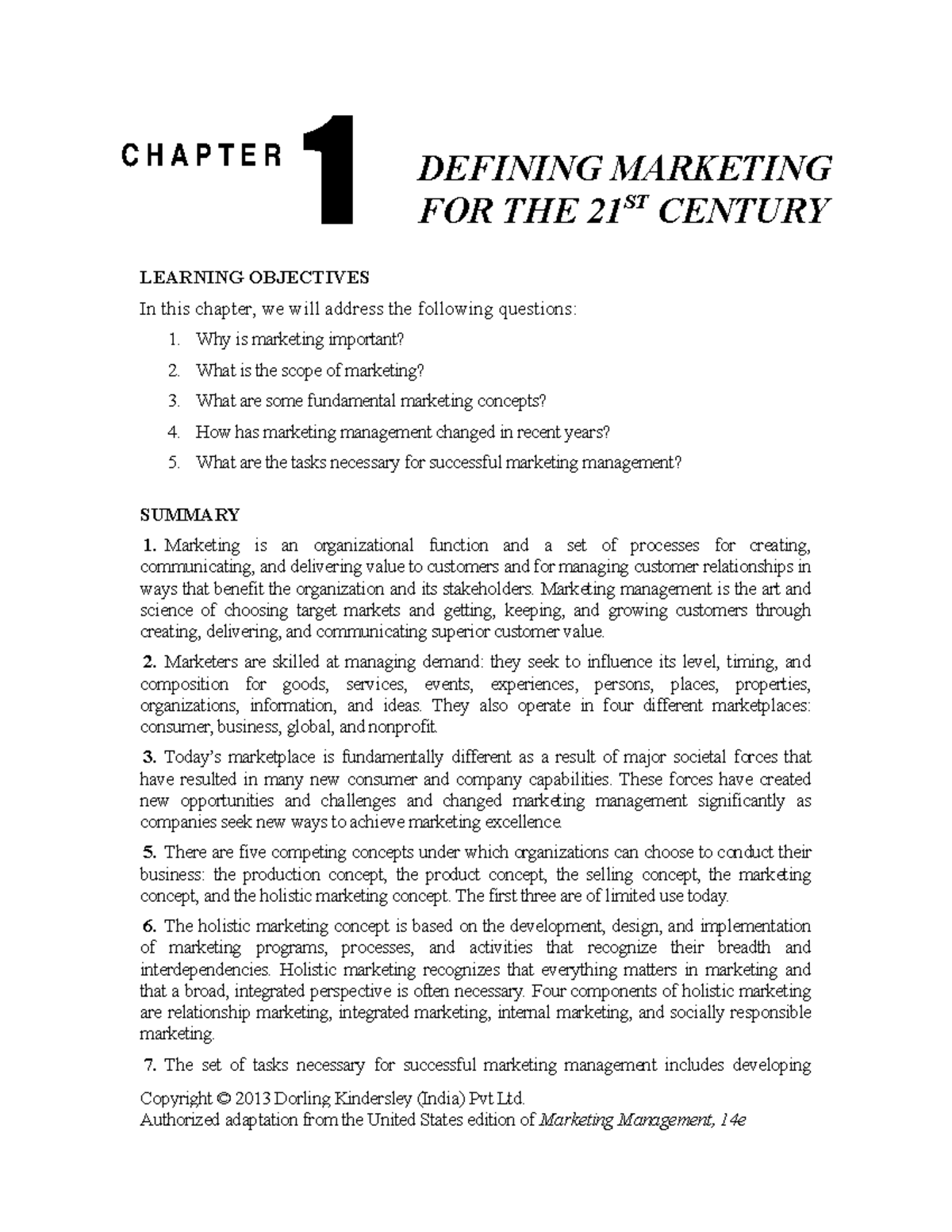 01 - Summary Marketing - LEARNING OBJECTIVES In this chapter, we will ...