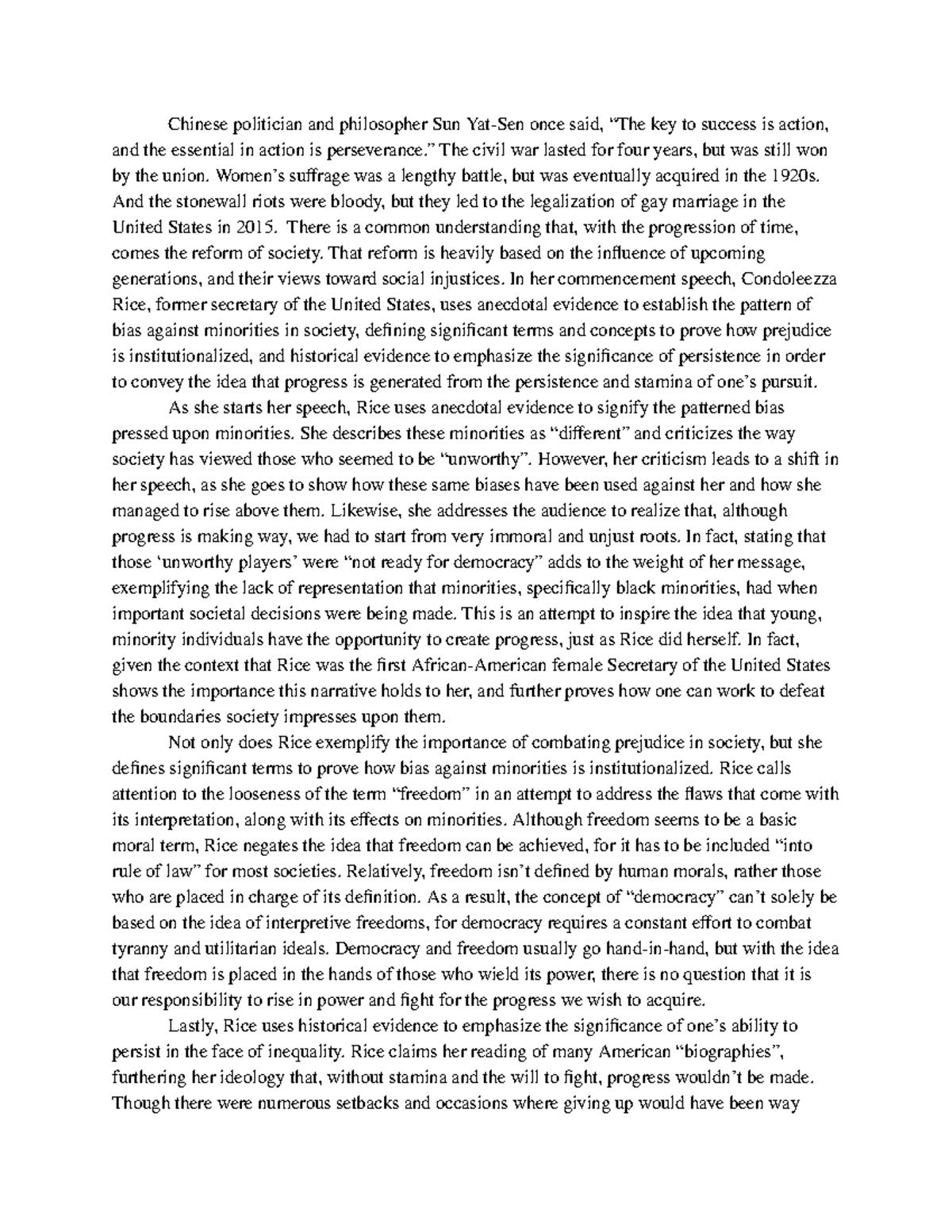 Rice Prompt Analysis- Revised - Chinese politician and philosopher Sun ...