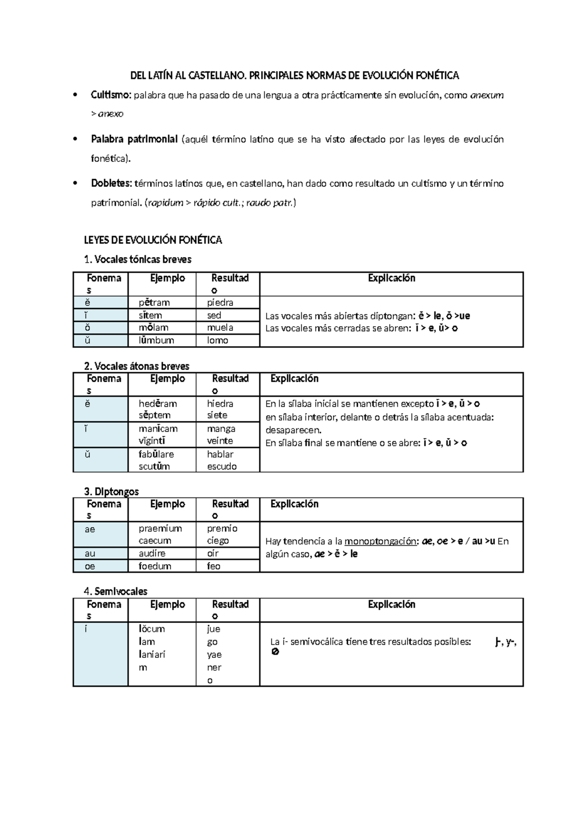 normas principales del espanol - DEL LATÍN AL CASTELLANO. PRINCIPALES ...