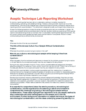 Sci250 v5 wk1 the aseptic technique lab report - SCI/250 v Aseptic ...