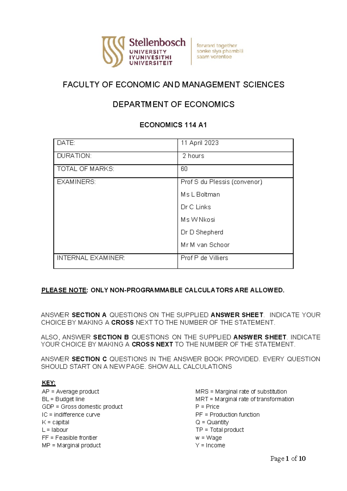 A1 English - FACULTY OF ECONOMIC AND MANAGEMENT SCIENCES DEPARTMENT OF ...