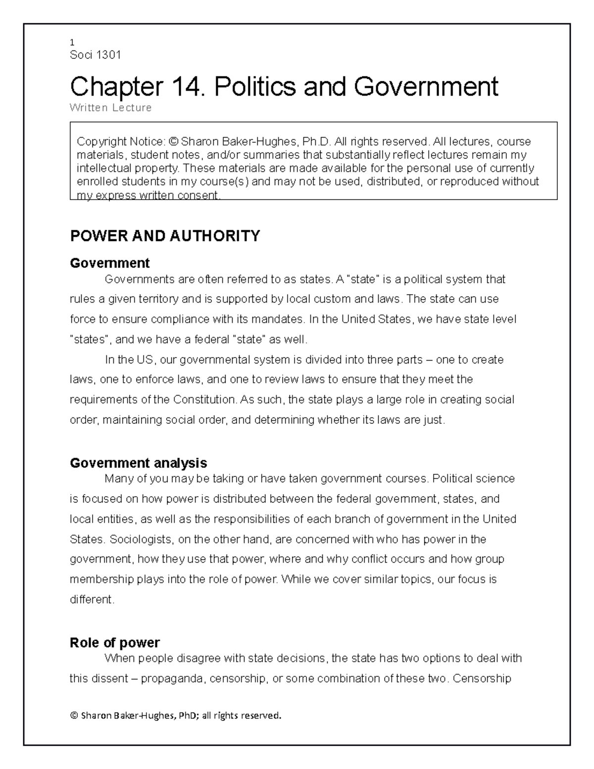Ch 14. Government (cc) - Soci 1301 Chapter 14. Politics and Government ...
