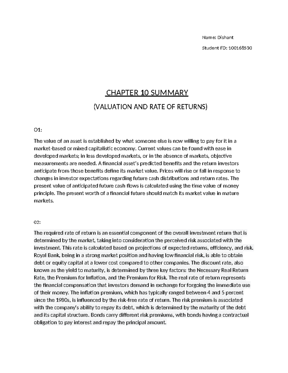 Chapter 10 Summary - Name: Dishant Student I’D: 100168530 CHAPTER 10 ...