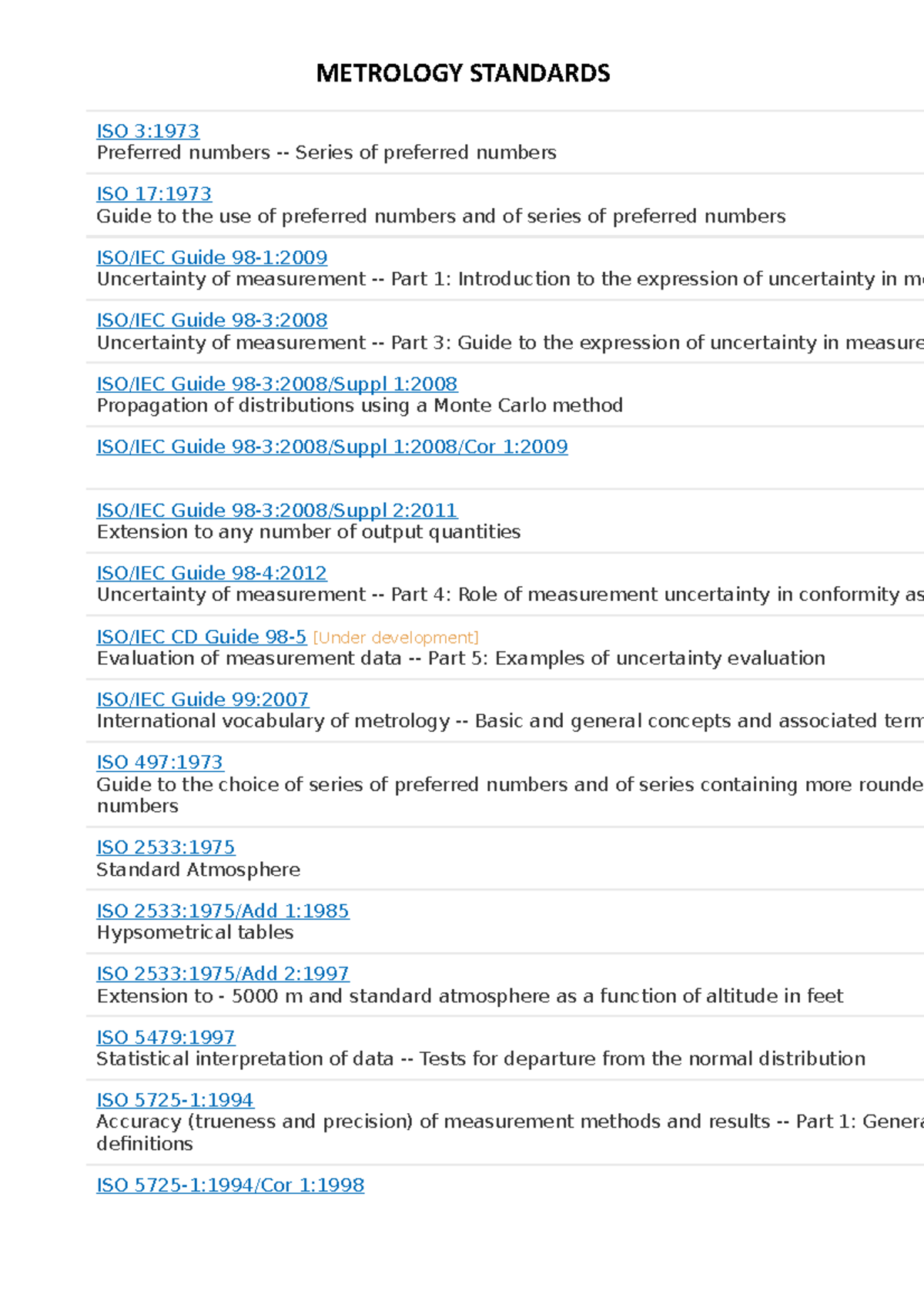 Metrology Standards - METROLOGY STANDARDS ISO 3:1973 Preferred numbers ...