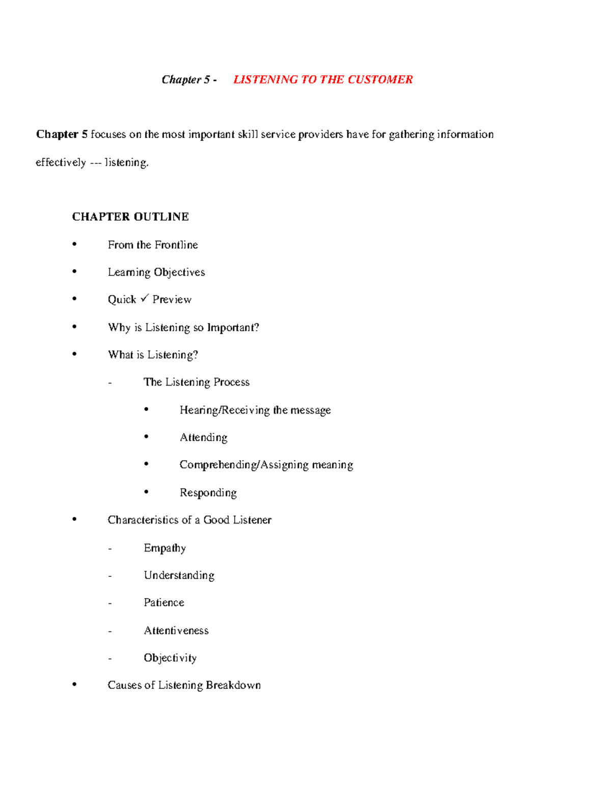 Ch05 Listening to the Customer - Chapter 5 - LISTENING TO THE CUSTOMER ...