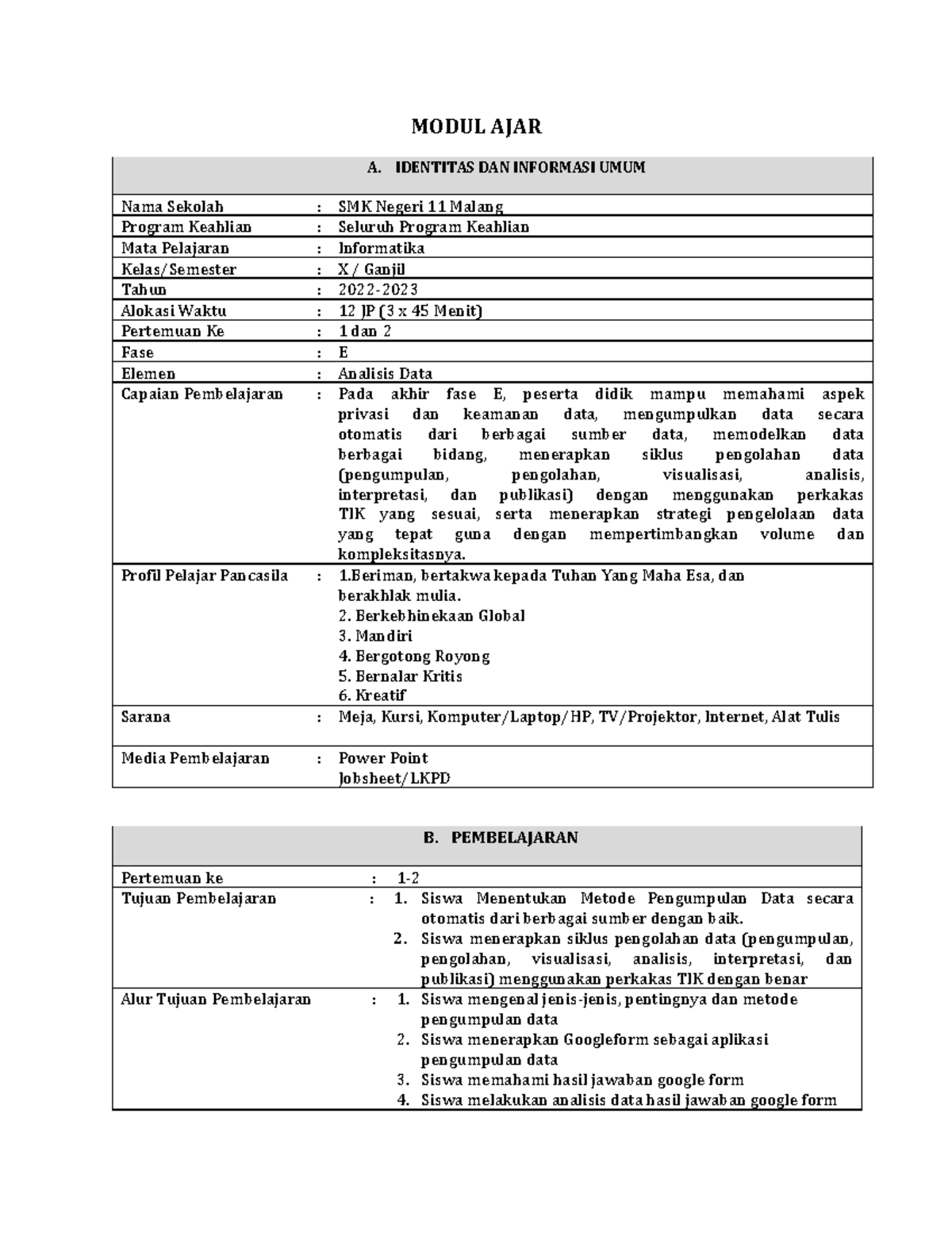 Modul Ajar OK - MODUL AJAR A. IDENTITAS DAN INFORMASI UMUM Nama Sekolah ...