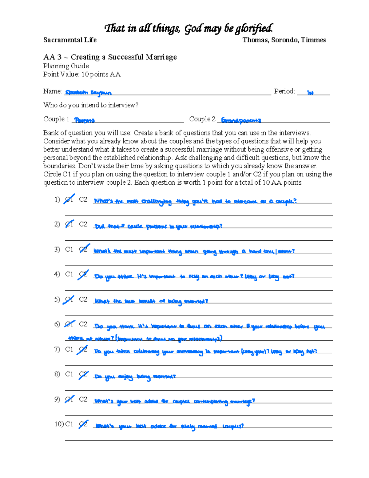 AA 3 Creating a Successful Marriage Worksheet 2020 - That in all things ...