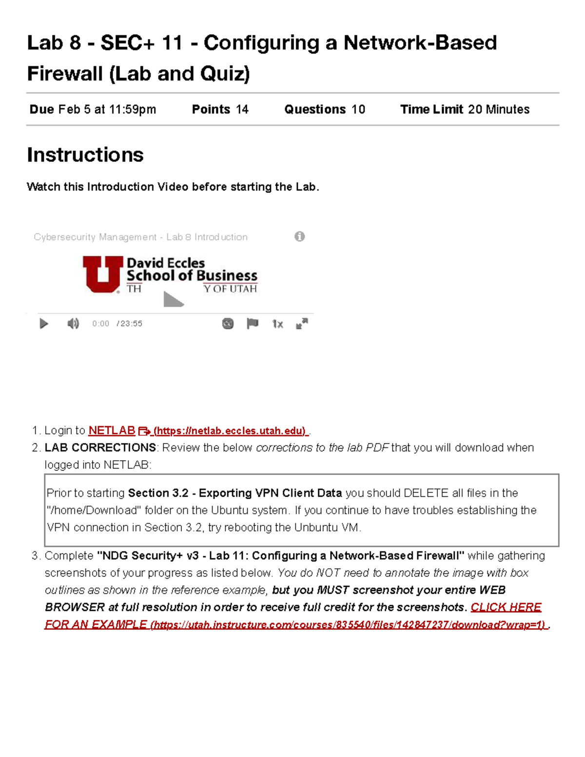 Lab 8 - SEC+ 11 - Configuring a Network-Based Firewall (Lab and Quiz) IS 6570-091 Spring 2023 ...