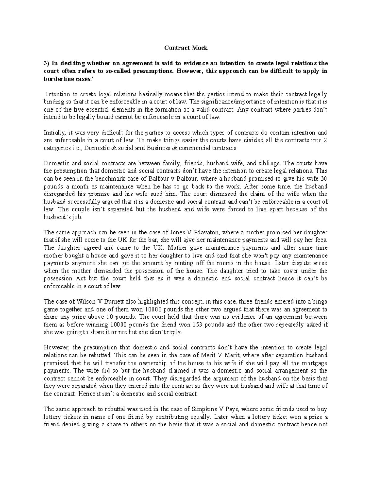 Contract Mock - Notes - Contract Mock 3) In deciding whether an ...