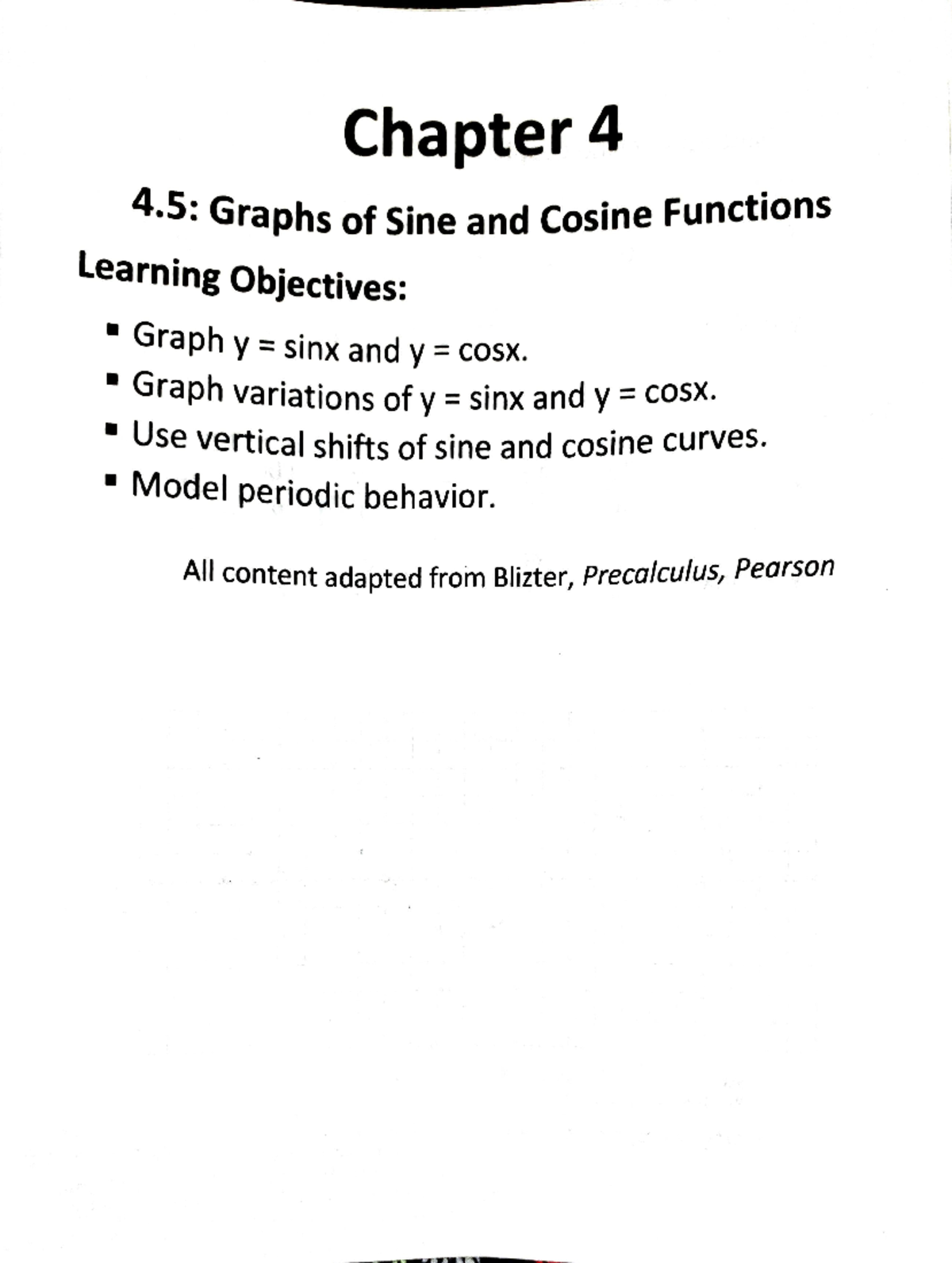 4.5 & 4.6 Chapter Notes and Practice - Chapter 4 4 . 5 : Graphs of Sine ...
