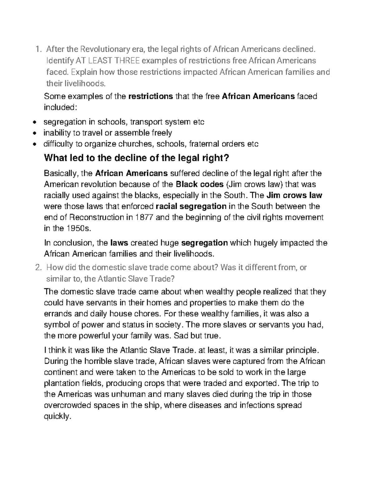 Unit 3 buck - work - After the Revolutionary era, the legal rights of ...
