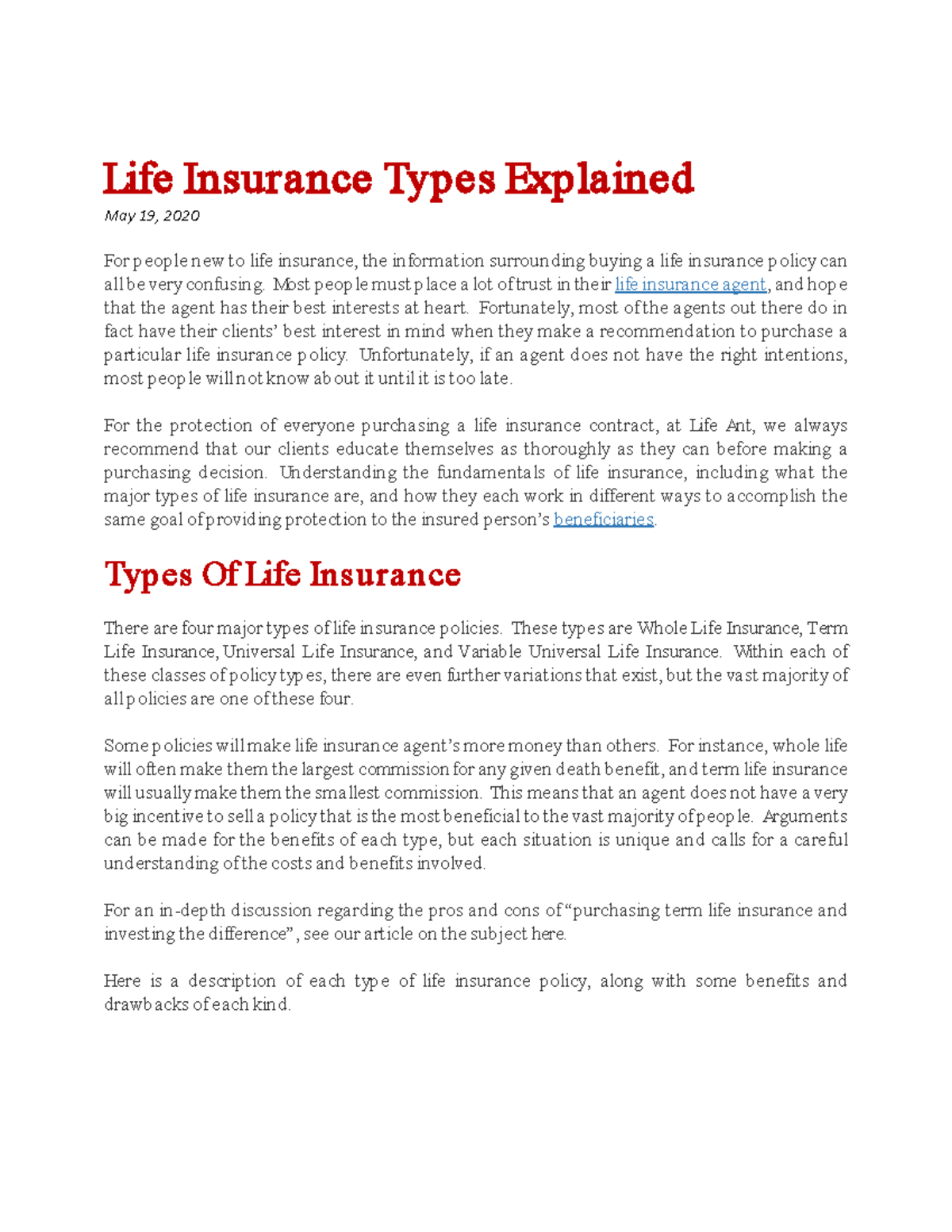 Life insurance types - Life Insurance Types Explained May 19, 2020 For ...