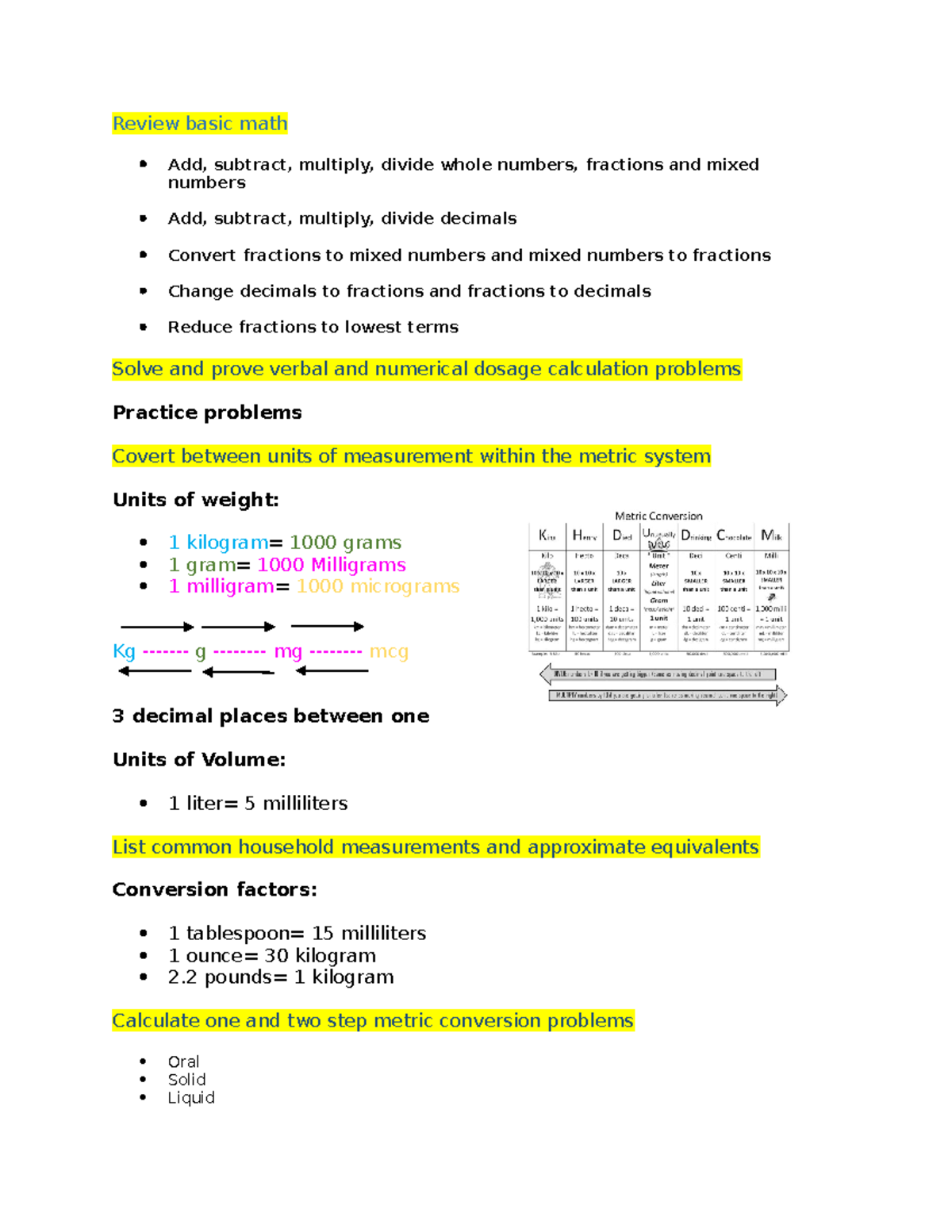 Drug calculation - Lecture notes week 10 - LPN1 - Chatt State - Studocu