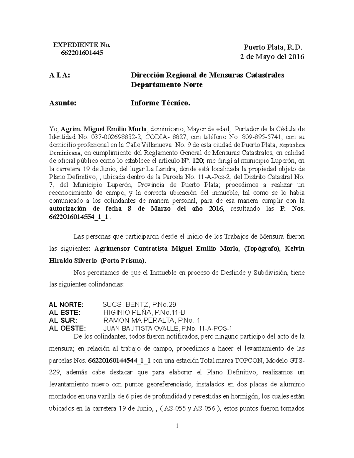 Informe Técnico RANDOM para descargar - Puerto Plata, R. 2 de Mayo del ...