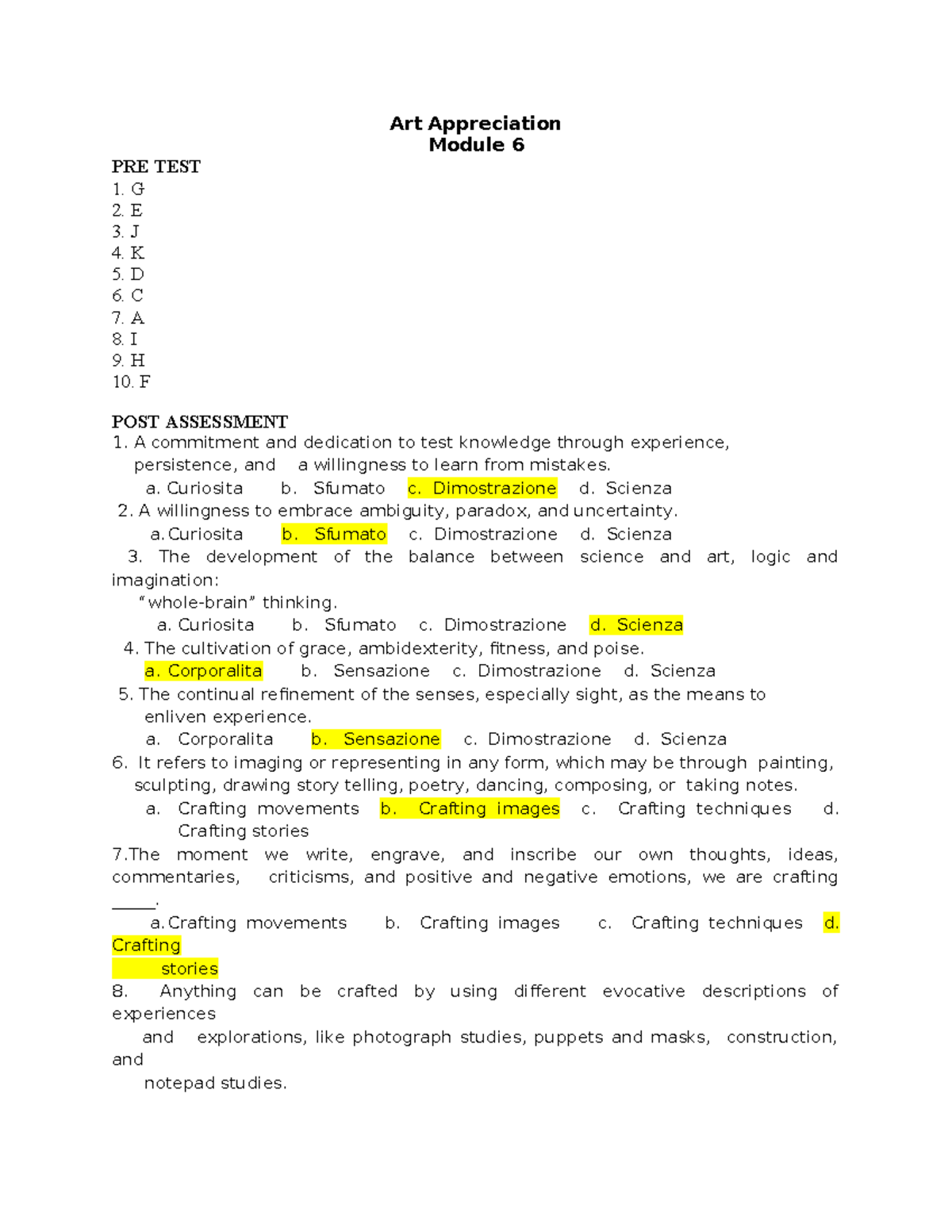 Art Appreciation upload 102507 - Art Appreciation Module 6 PRE TEST 1 ...
