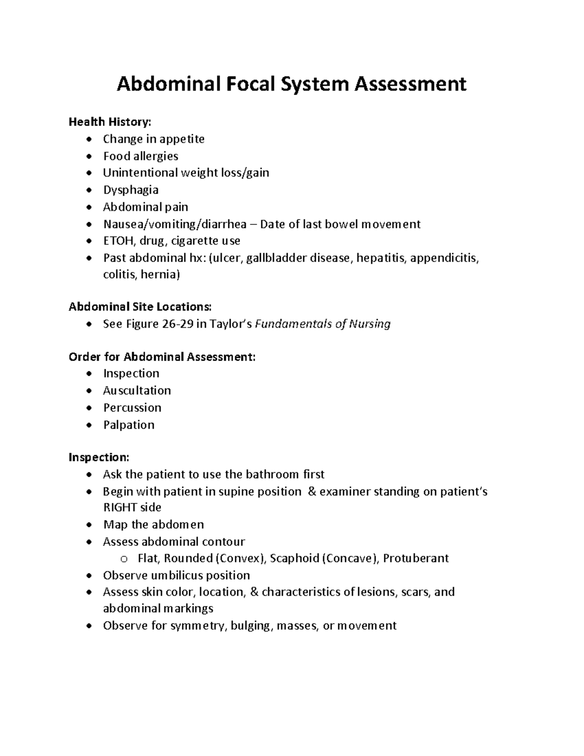 Abdominal Focal System Assessment Outline - Abdominal Focal System ...